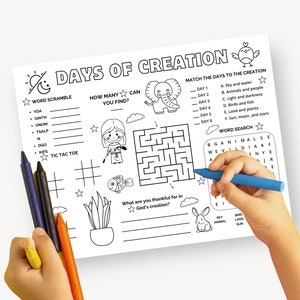 Days of Creation, Printable Bible Activity Placemat, Sunday School ...