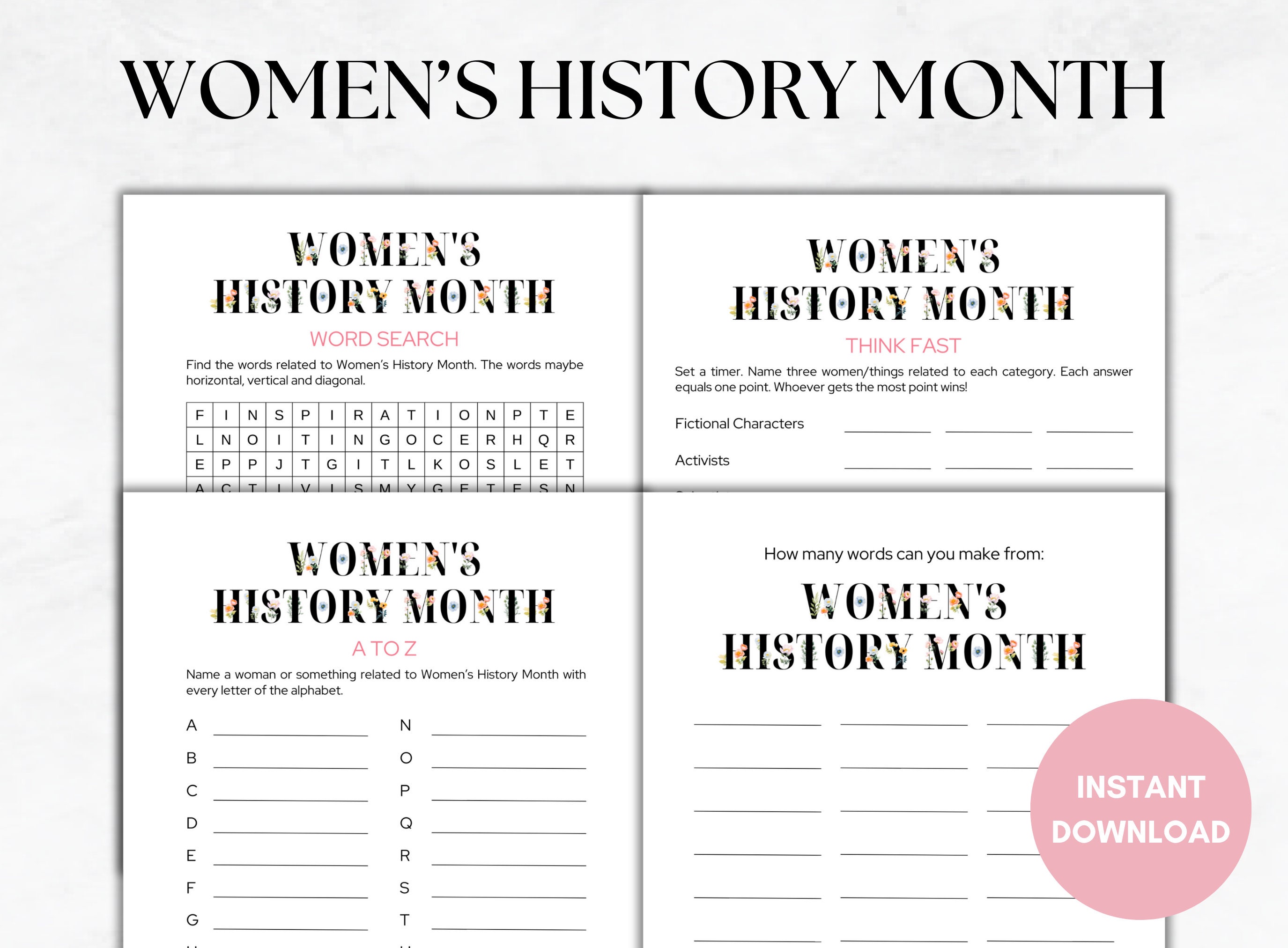 8 Printable Women's History Month Games, International Women's Day ...