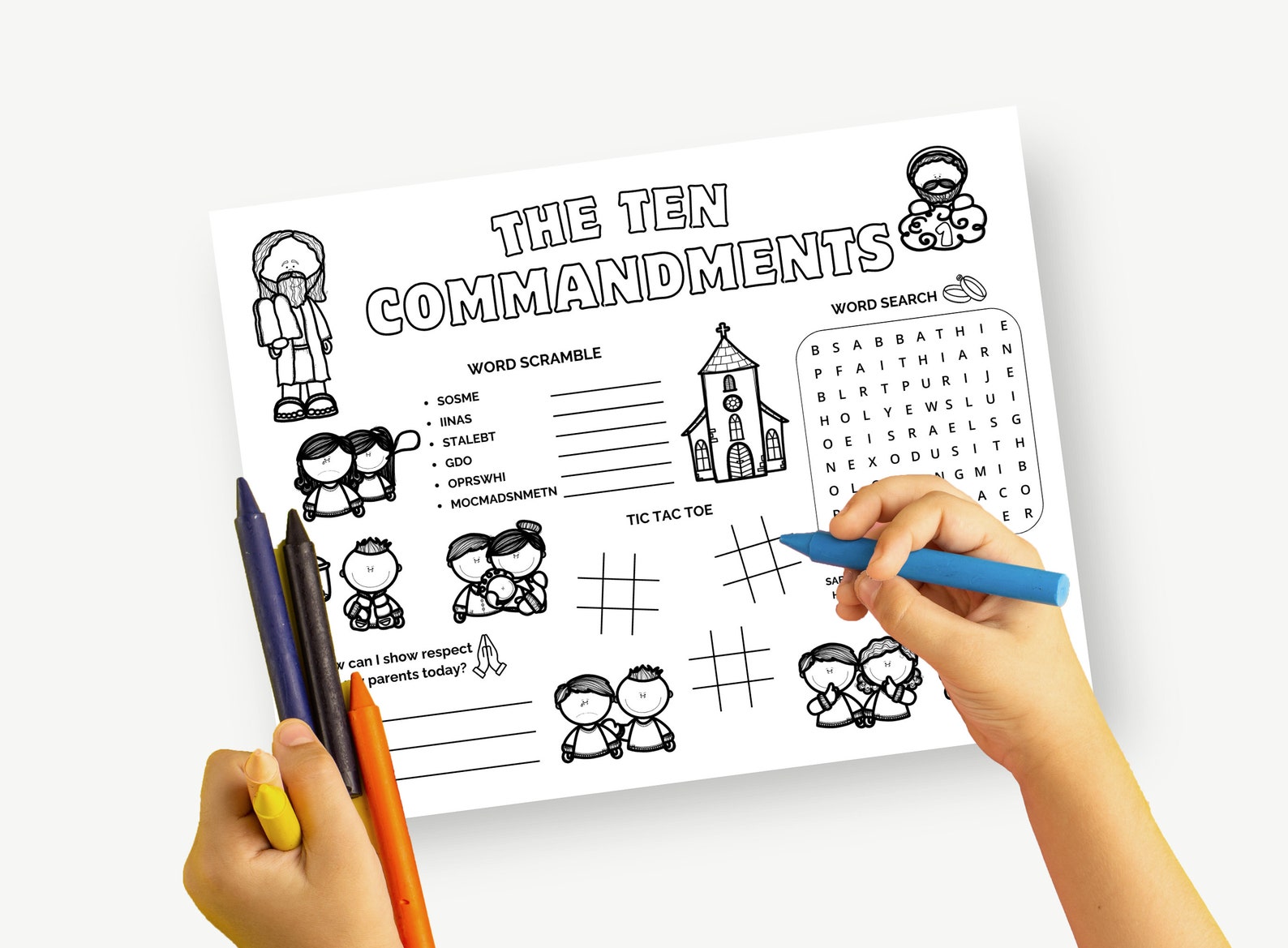 10 Commandments, Printable Bible Activity Placemat, Sunday School, Kids ...