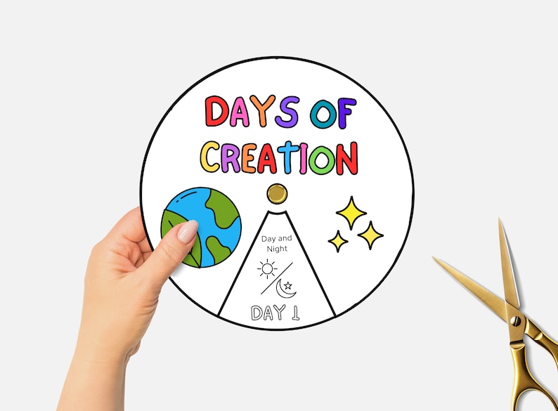 Seven Days of Creation, Printable Bible Coloring Wheel, Sunday School ...