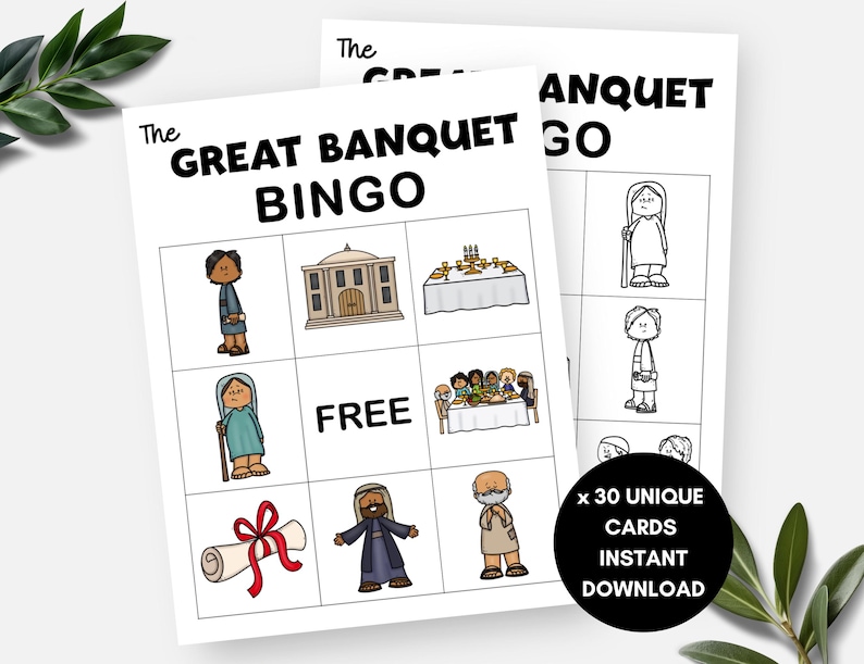 Parable of the Great Banquet, Bible Story Bingo Cards, Printable Sunday ...