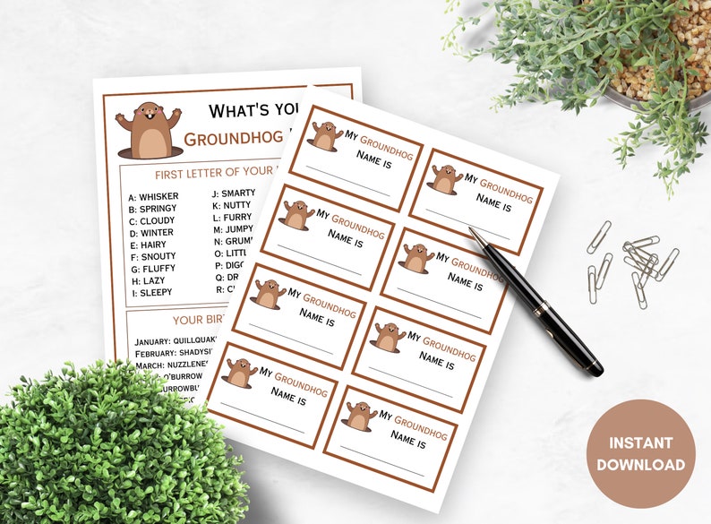 What's Your Groundhog Name Game, Fun Groundhog Party Game for Kids and ...