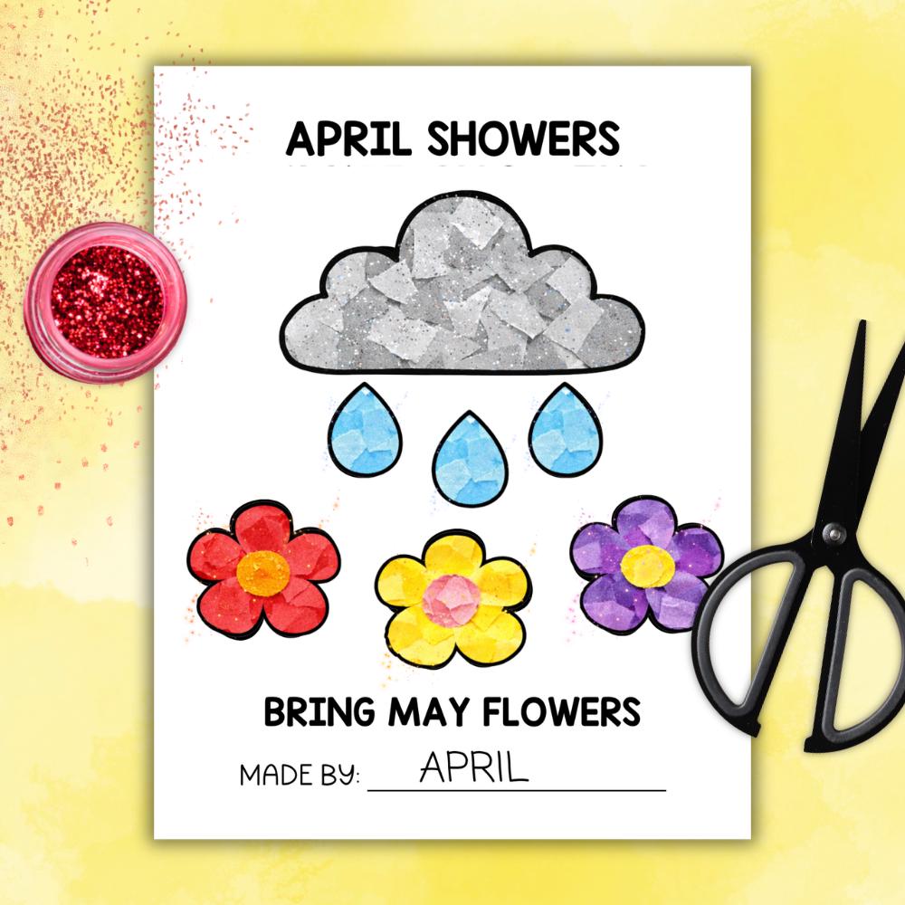 Spring Torn Paper Craft, April Showers Bring May Flowers, Scrap Paper ...