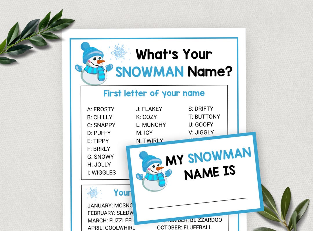 Whats Your Snowman Name, Sign & Tags, Winter Party Game, Classroom ...