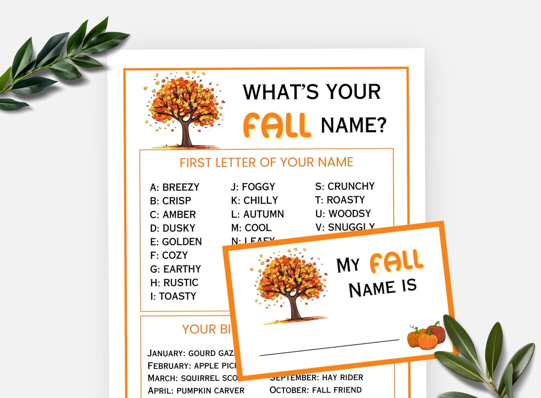 What's Your Fall Name, Fall Theme, Fun Fall Party Game for Kids and ...