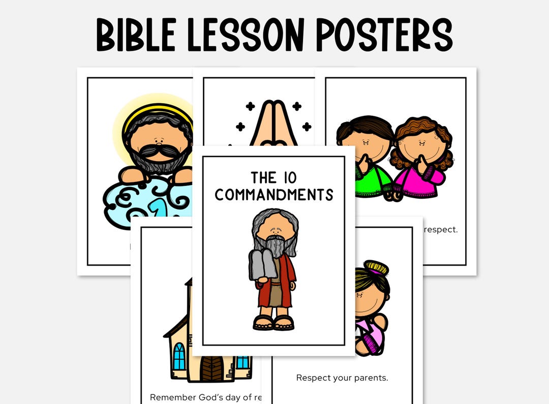 10 Commandments Bible Lesson Teaching Posters, Sunday School Coloring ...