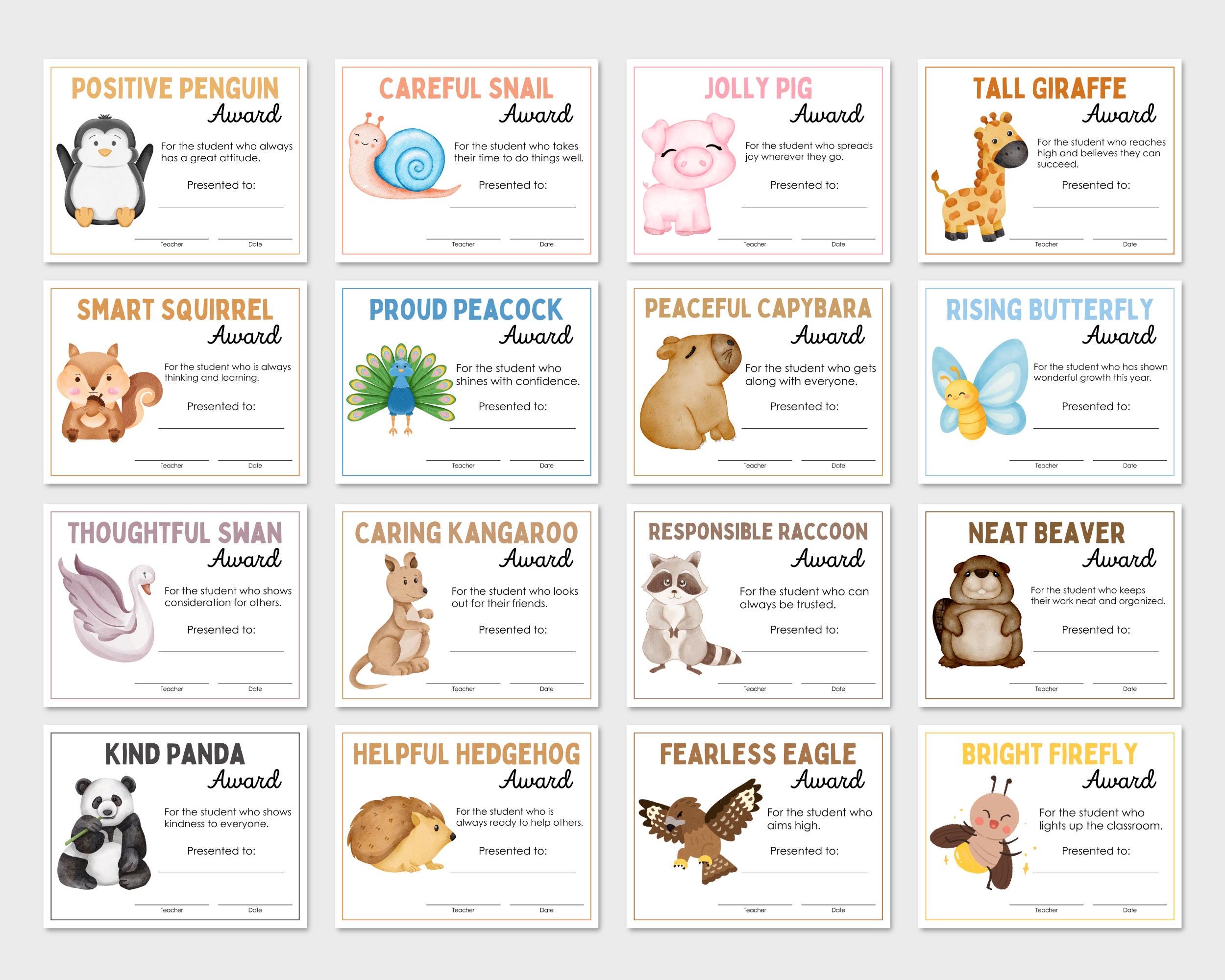 End of Year Animal Awards, Preschool Graduation Certificates ...