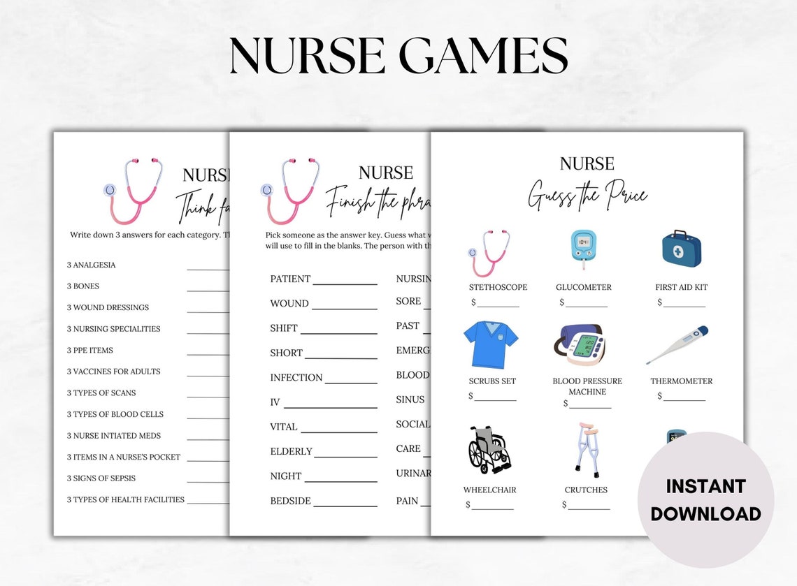 15 Printable Nurse Party Games Nursing Theme Fun Graduation - Etsy ...