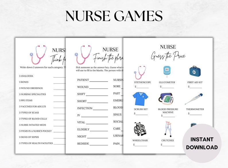 15 Printable Nurse Party Games Nursing Theme Fun Graduation - Etsy ...