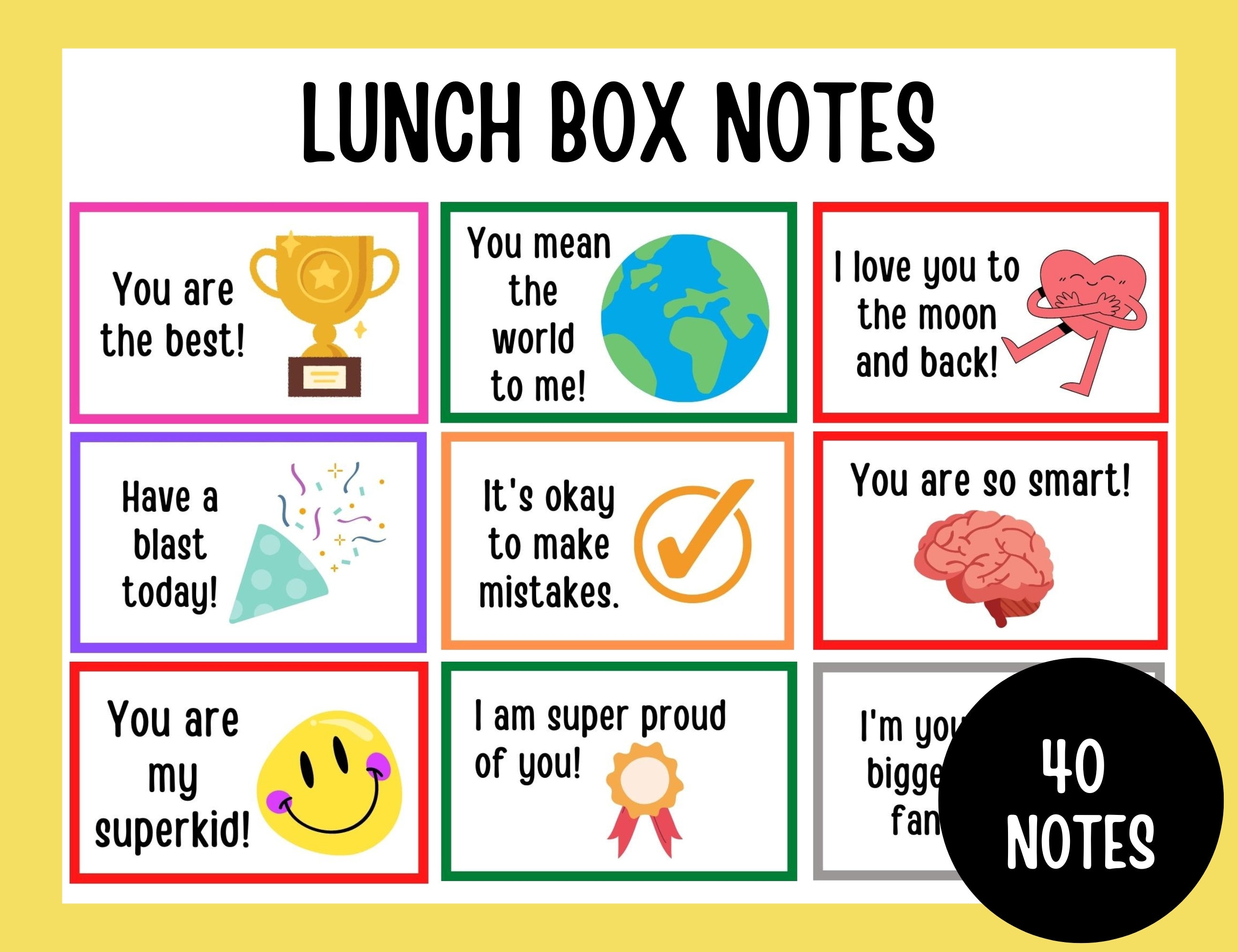 Printable Lunch Box Notes, Lunch Box Notes, Lunch Box Notes for Kids ...