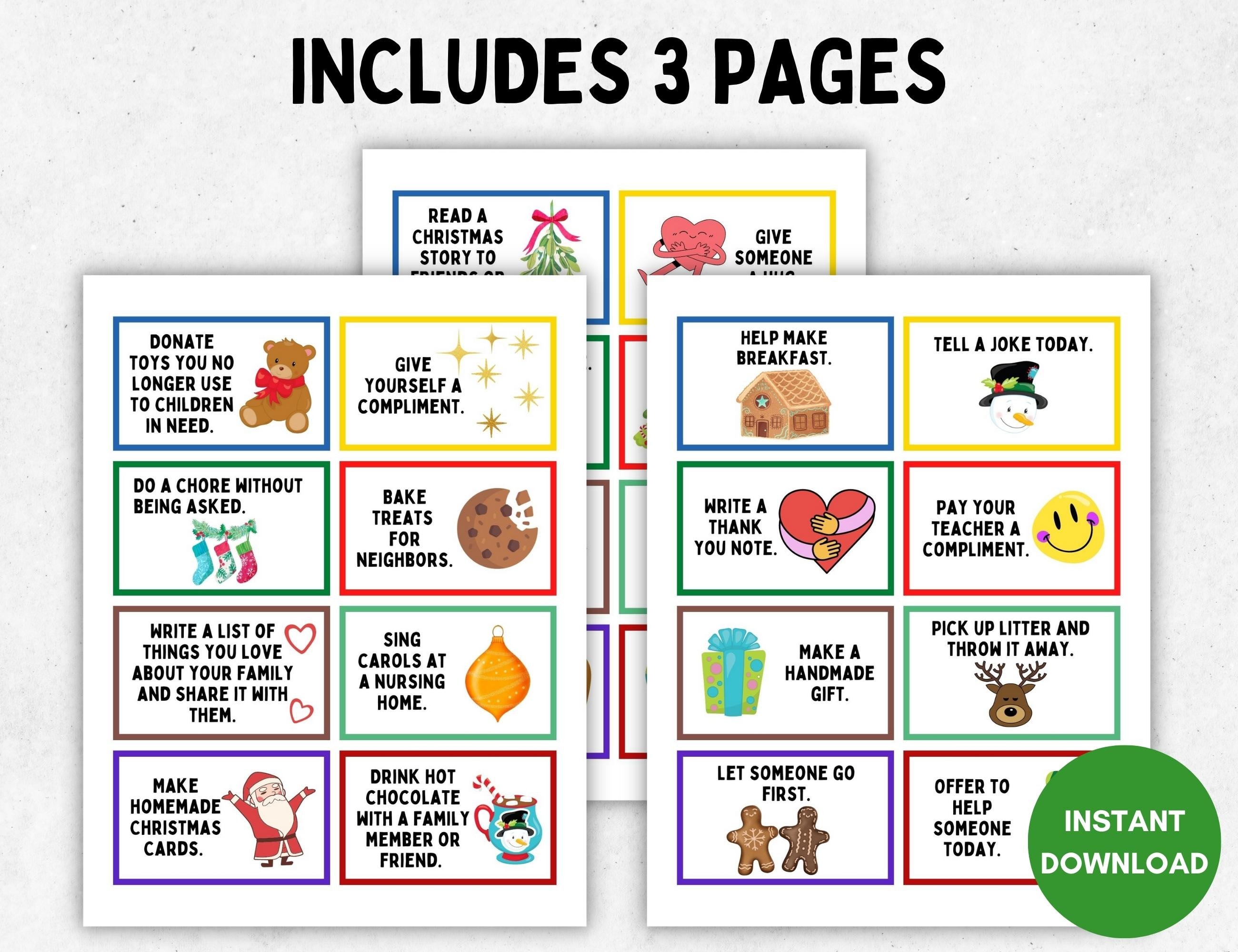 Christmas Kindness Cards, Random Acts of Kindness, 24 Days of Kindness ...