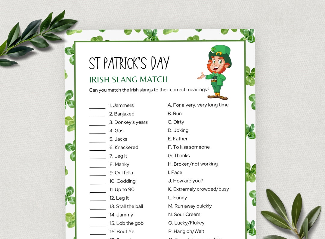 Irish Slang Match, St Patricks Day Printable Game, Fun St Paddys ...