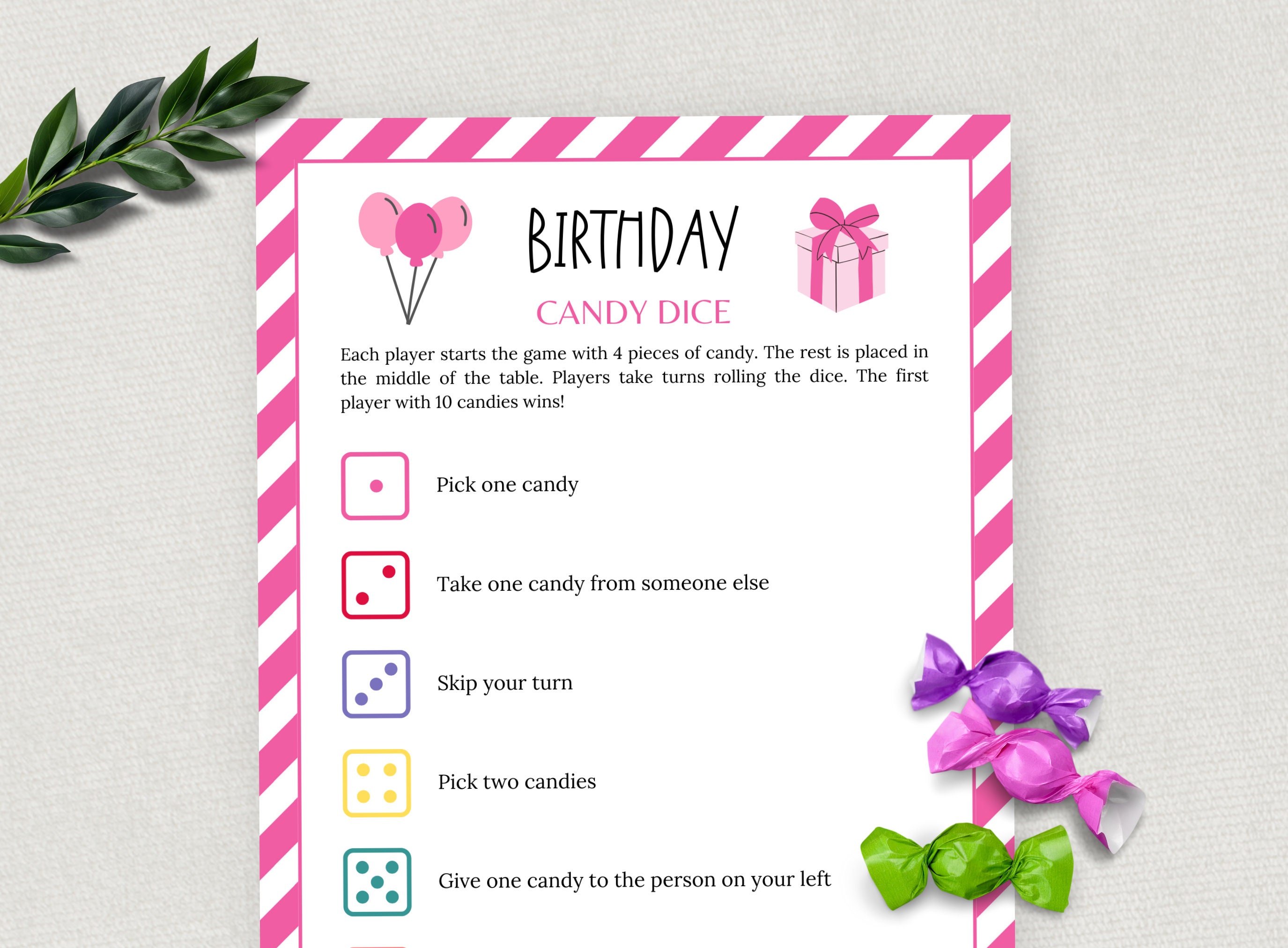 Pink Birthday Candy Dice Game, Printable Girl Birthday Party Game, Fun ...