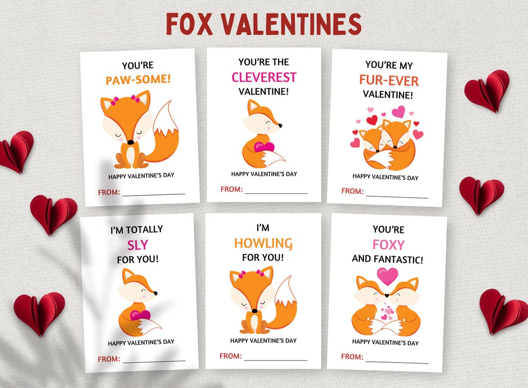 Fox Valentine, Printable Classroom Valentines, Student Gift Tags, Kids ...