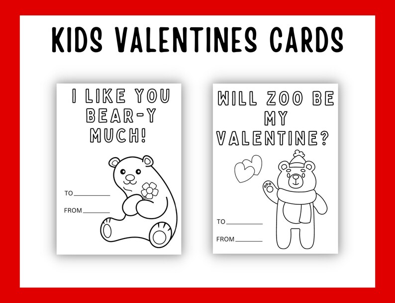 Animal Valentines, Printable Valentine Day Cards for Kids, Coloring ...
