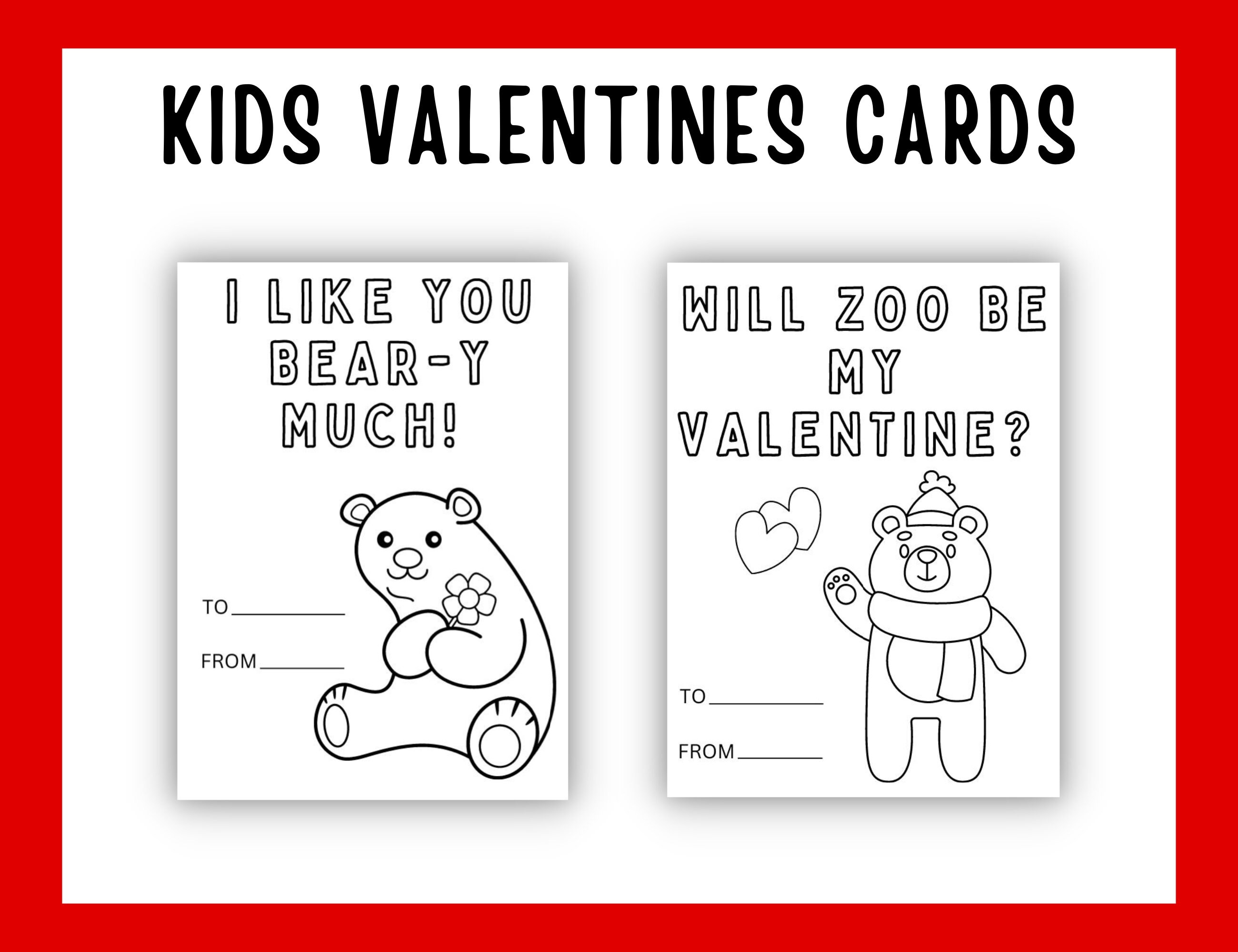 Animal Valentines, Printable Valentine Day Cards for Kids, Coloring ...
