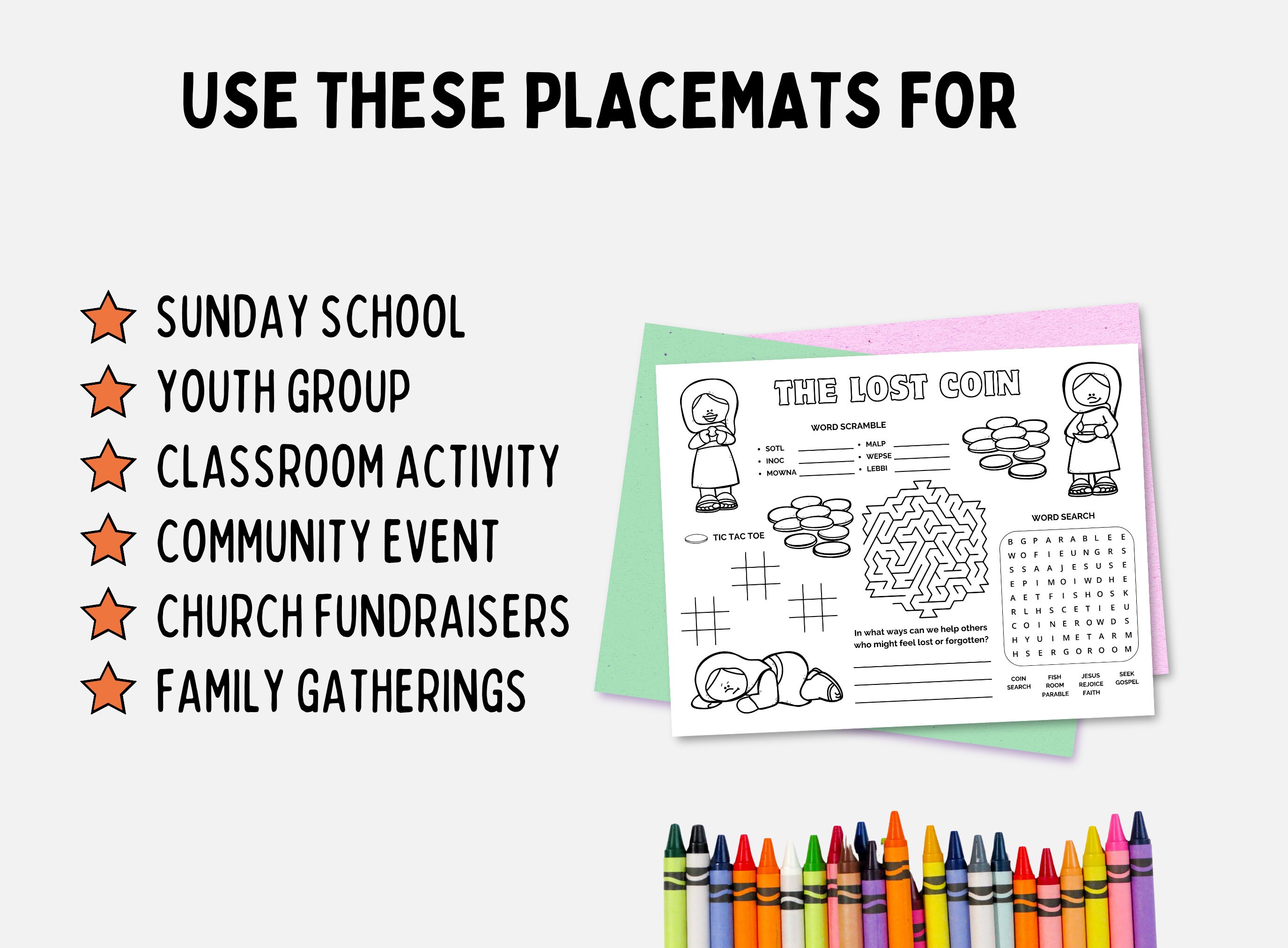 Parable of the Lost Coin, Printable Bible Activity Placemat, Sunday ...