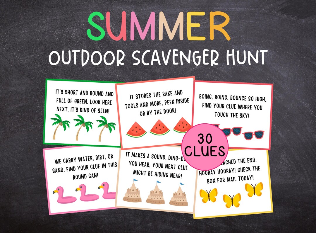 Summer Scavenger Hunt, Outdoor Treasure Hunt Clues, Printable ...