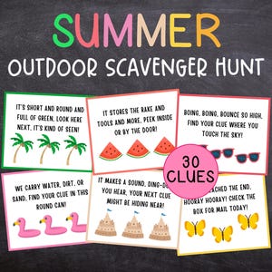 Summer Scavenger Hunt, Outdoor Treasure Hunt Clues, Printable ...