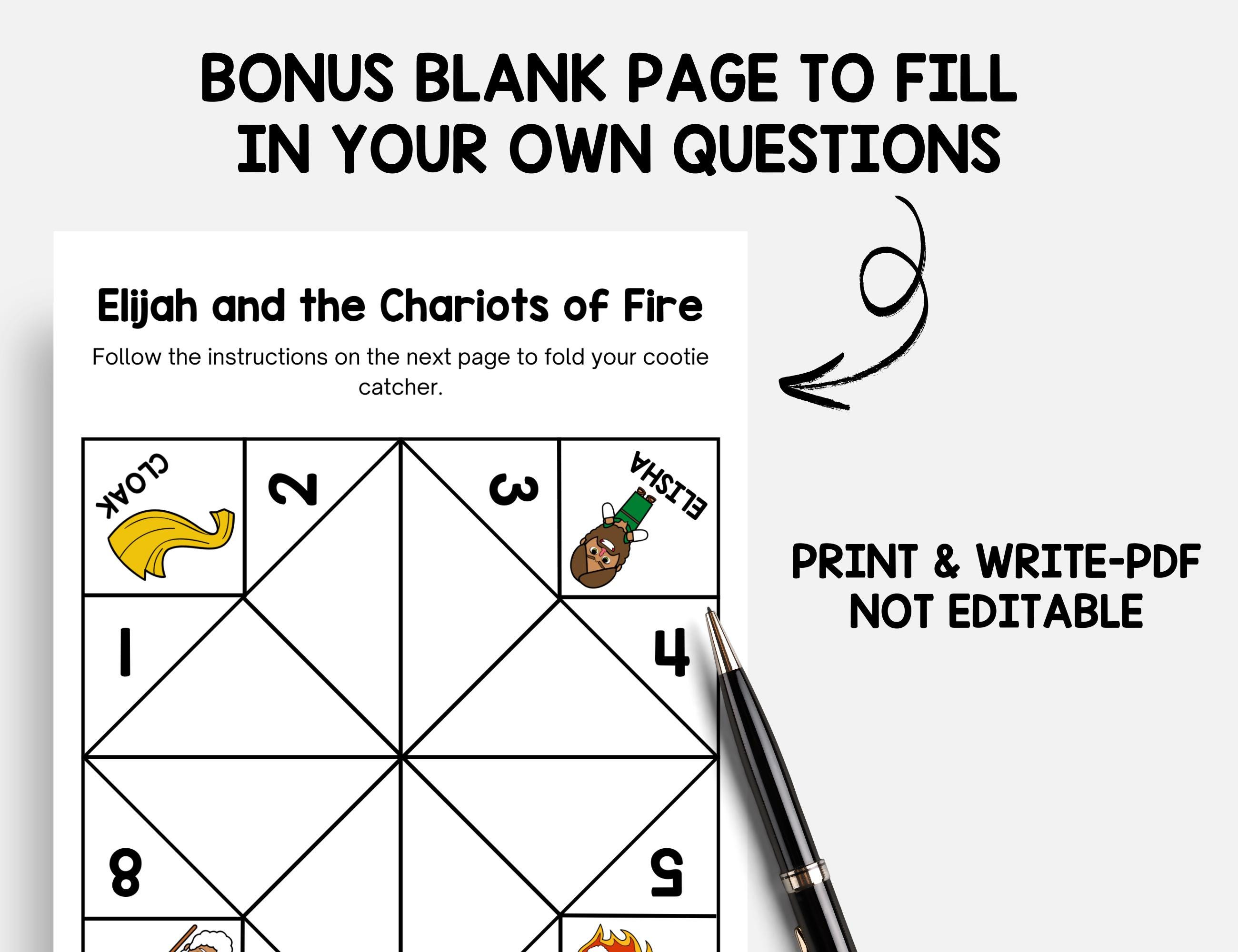 Elijah and the Chariots of Fire, Printable Cootie Catcher, Sunday ...