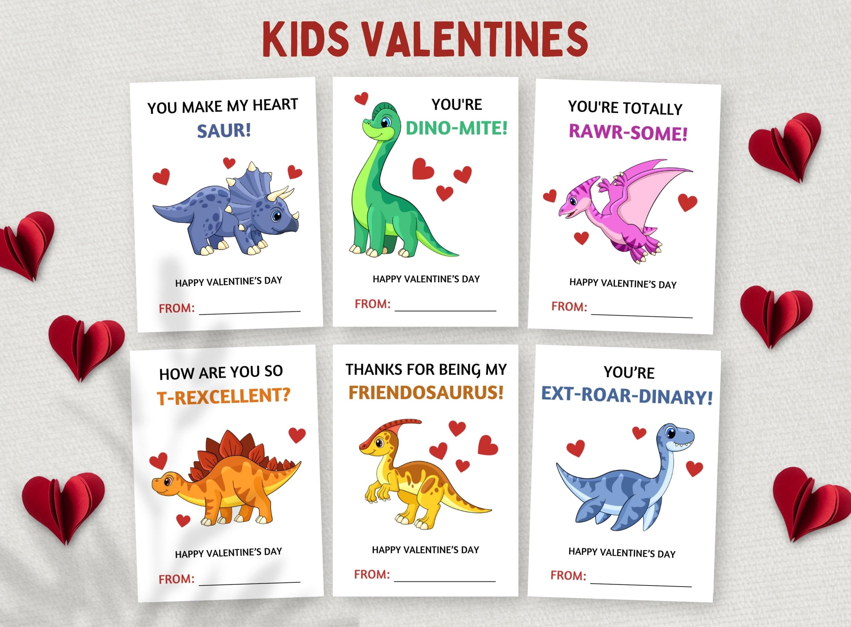 Printable Dinosaur Valentine's Day Cards, School Valentine Gift Tags ...