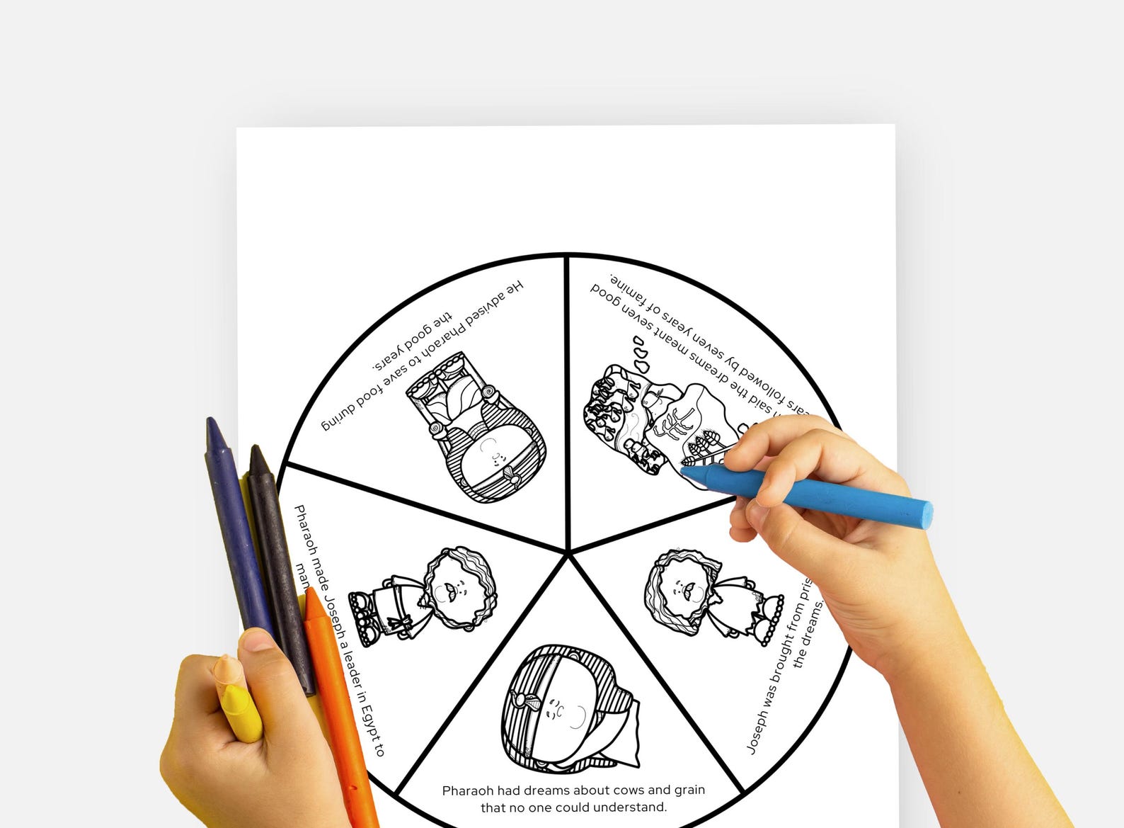 Joseph Interprets Pharaoh's Dream, Printable Bible Coloring Wheel, VBS ...