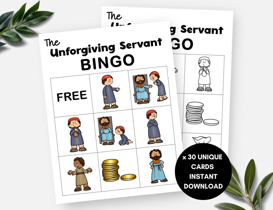 Unforgiving Servant, 30 Bible Story Bingo Cards, Printable Sunday ...