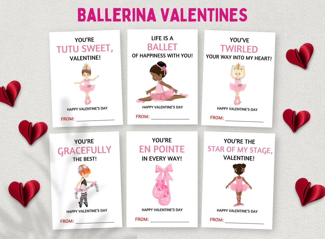 Pink Ballerina Valentine, Printable Ballet Classroom Valentines ...