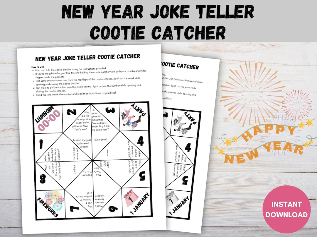 New Year Joke Teller, Printable Cootie Catcher, New Year Eve Jokes, New ...