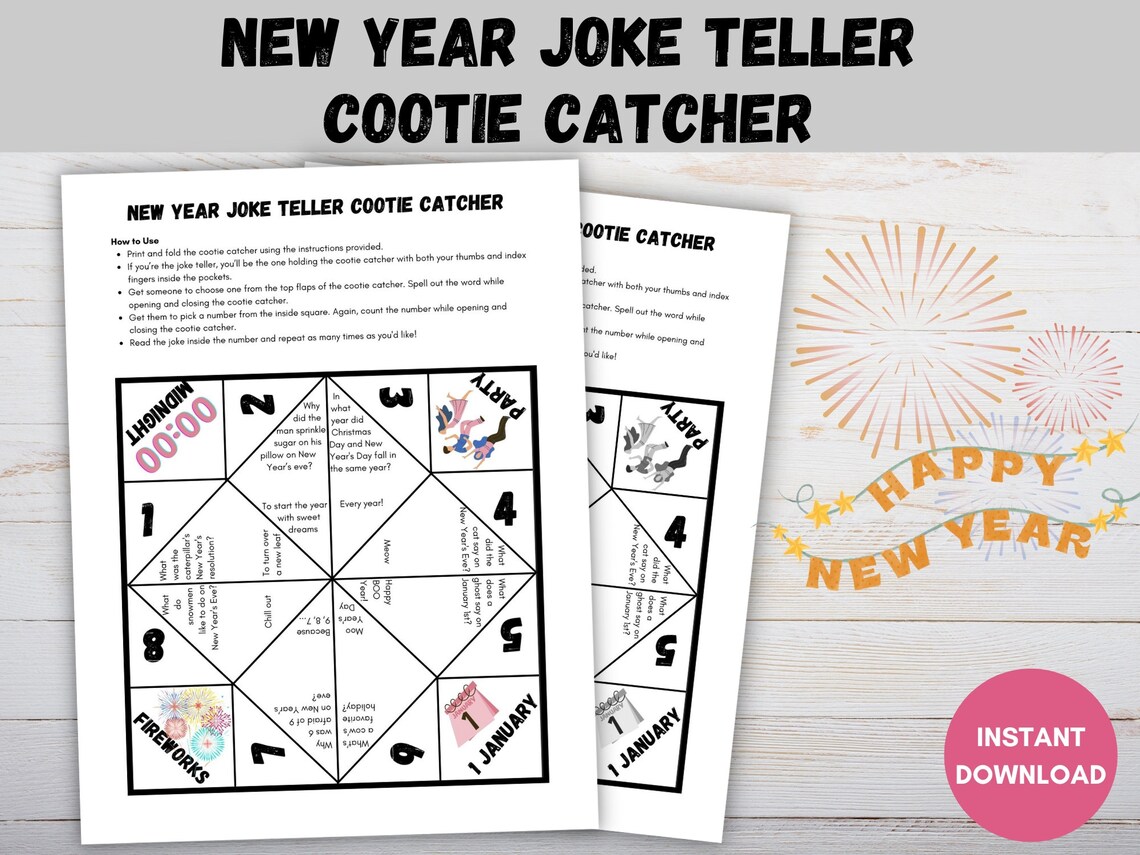 New Year Joke Teller, Printable Cootie Catcher, New Year Eve Jokes, New ...