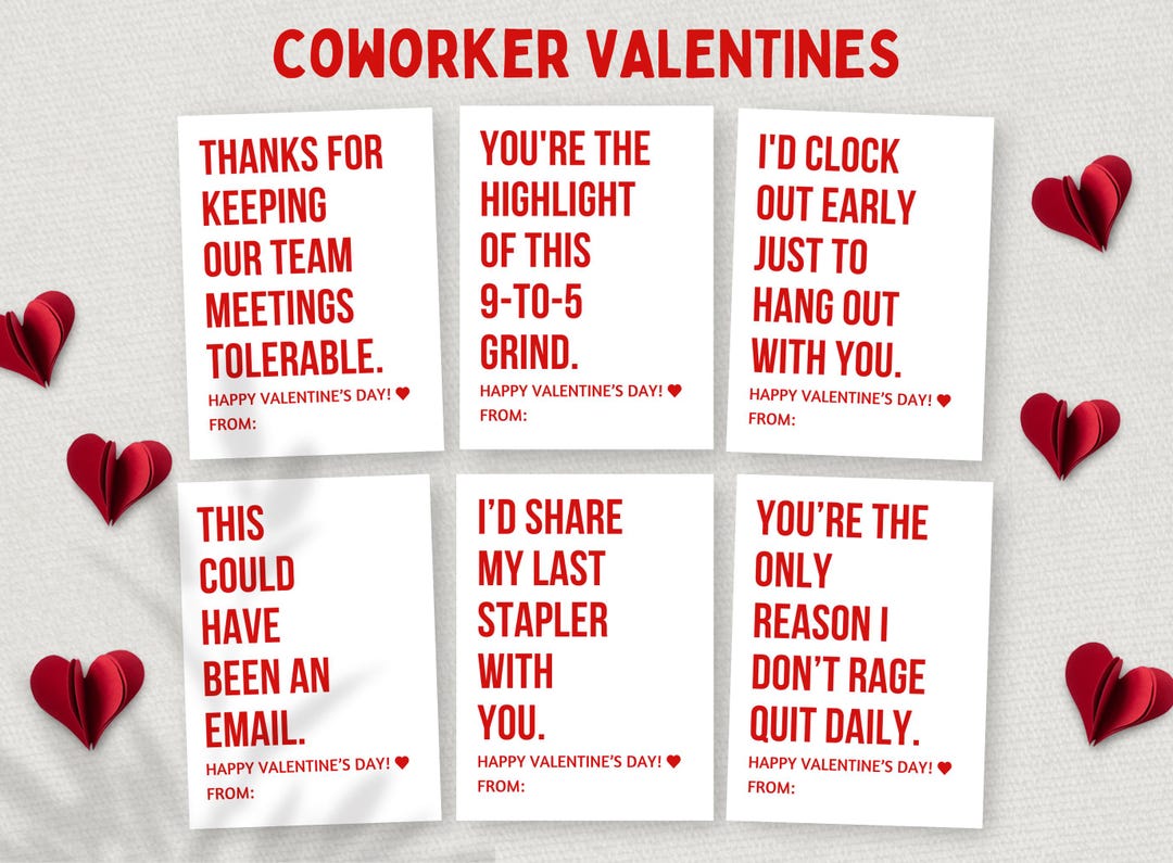 Coworker Valentines, Printable Office Valentine Gift Tags, Funny ...