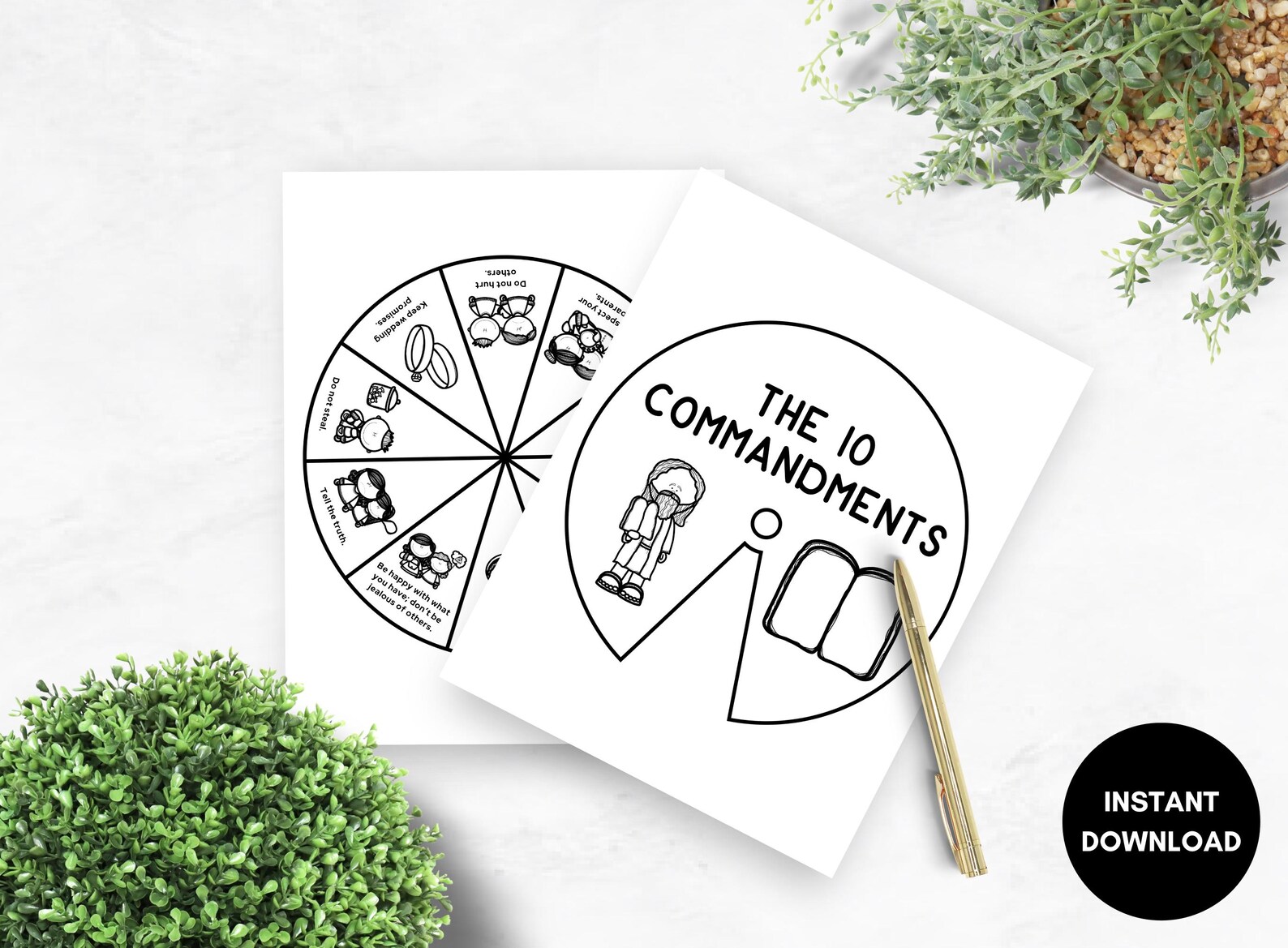 10 Commandments, Printable Bible Coloring Wheel, Sunday School Craft ...