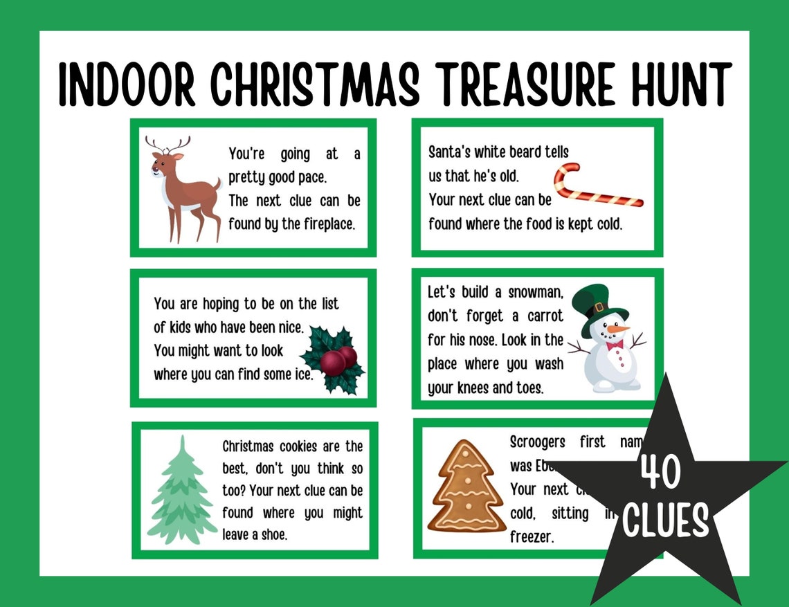 Printable Indoor Christmas Scavenger Hunt Game, Christmas Treasure Hunt ...