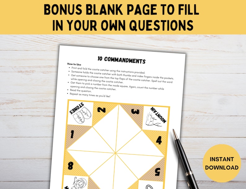 10 Commandments, Printable Cootie Catcher, Sunday School Craft, Kids ...
