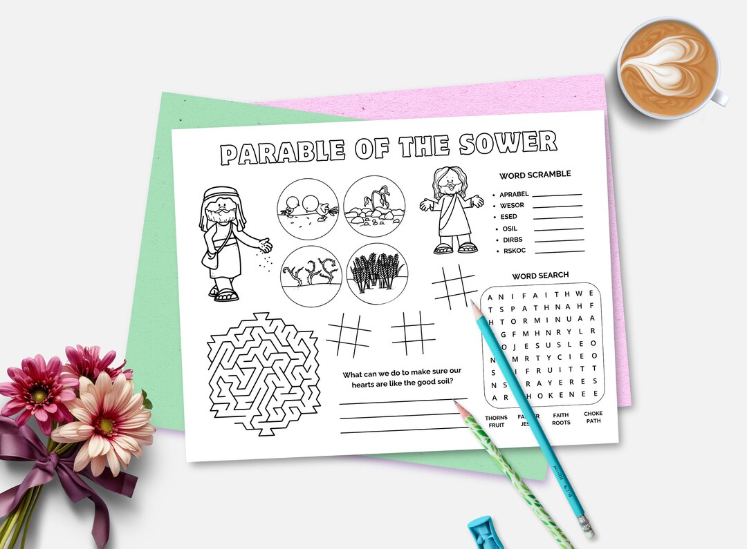 Parable of the Sower, Printable Bible Story Activity Placemat, Sunday ...