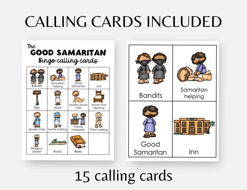 Parable of the Good Samaritan, 30 Bible Story Bingo Cards, Printable ...