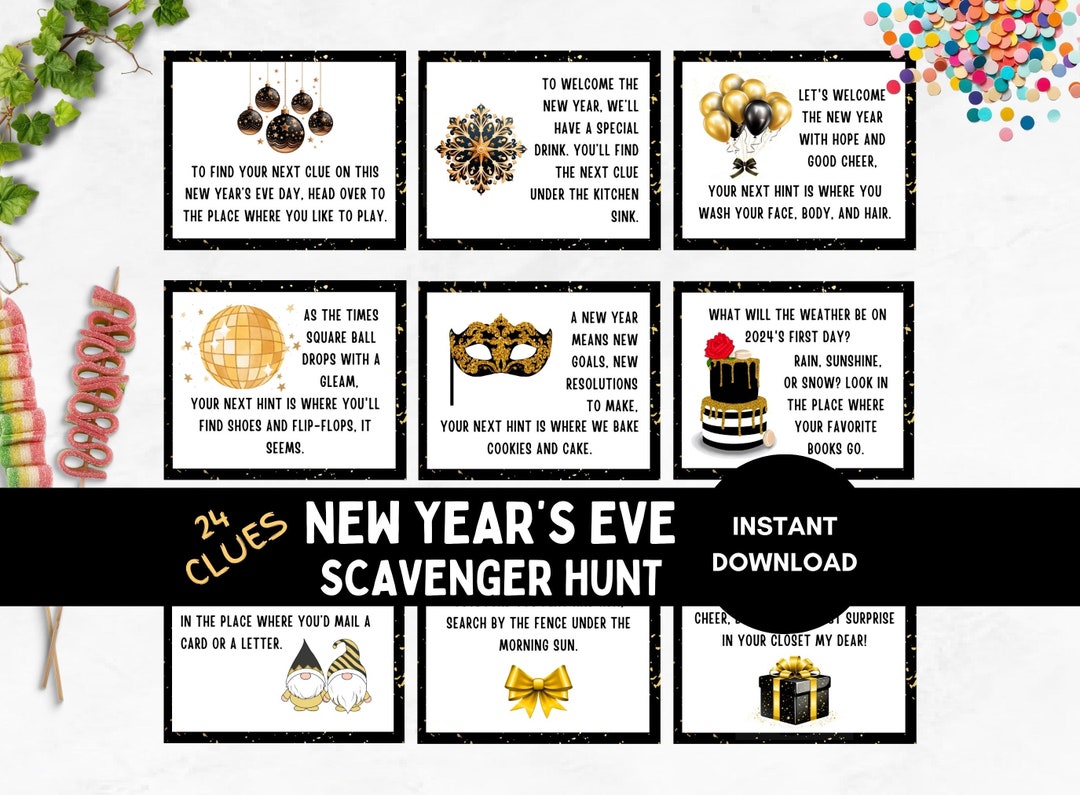 New Year's Eve Scavenger Hunt, Printable Indoor and Outdoor Treasure ...