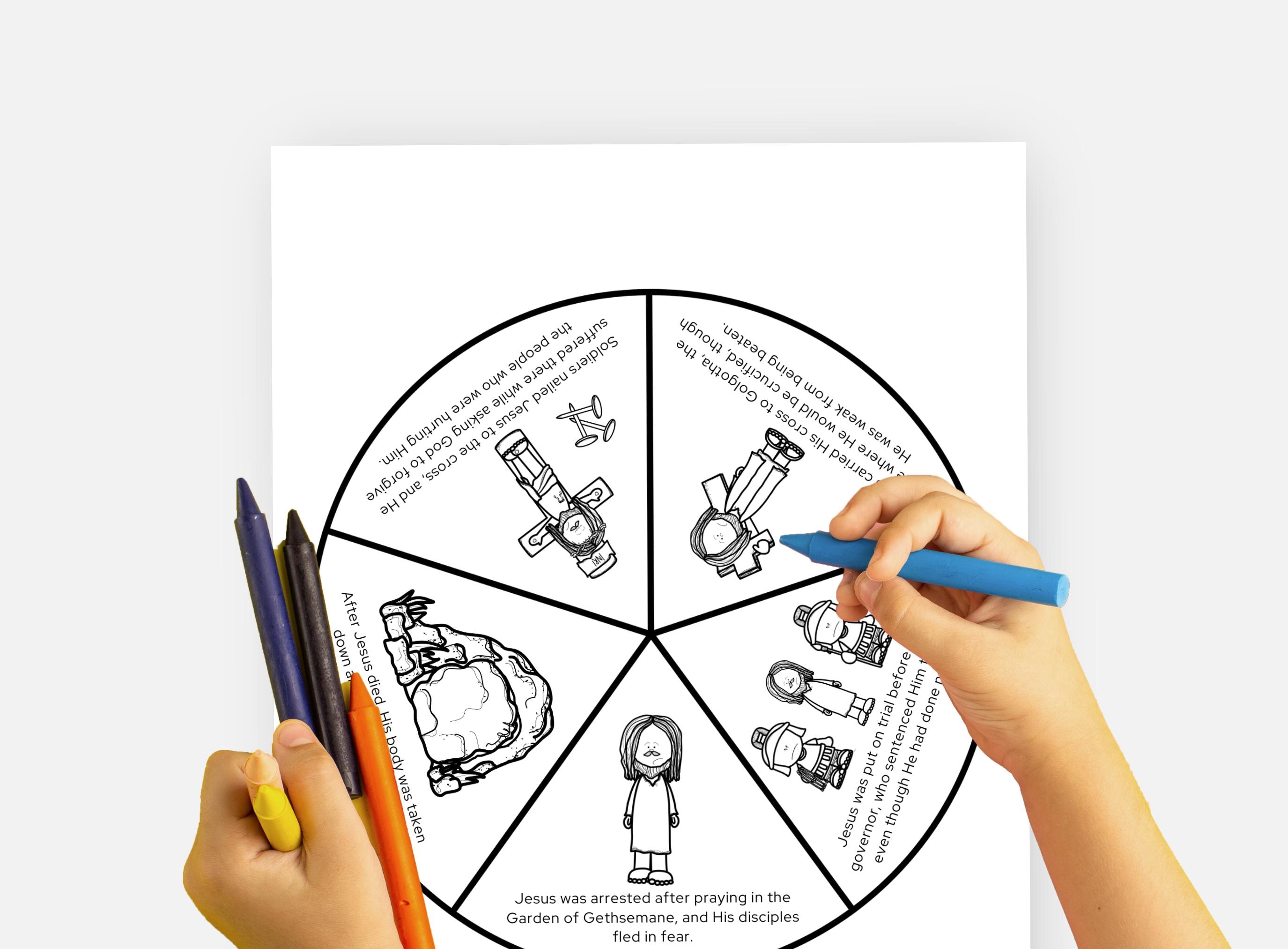 Crucifixion of Jesus, Printable Bible Coloring Wheel, Sunday School ...