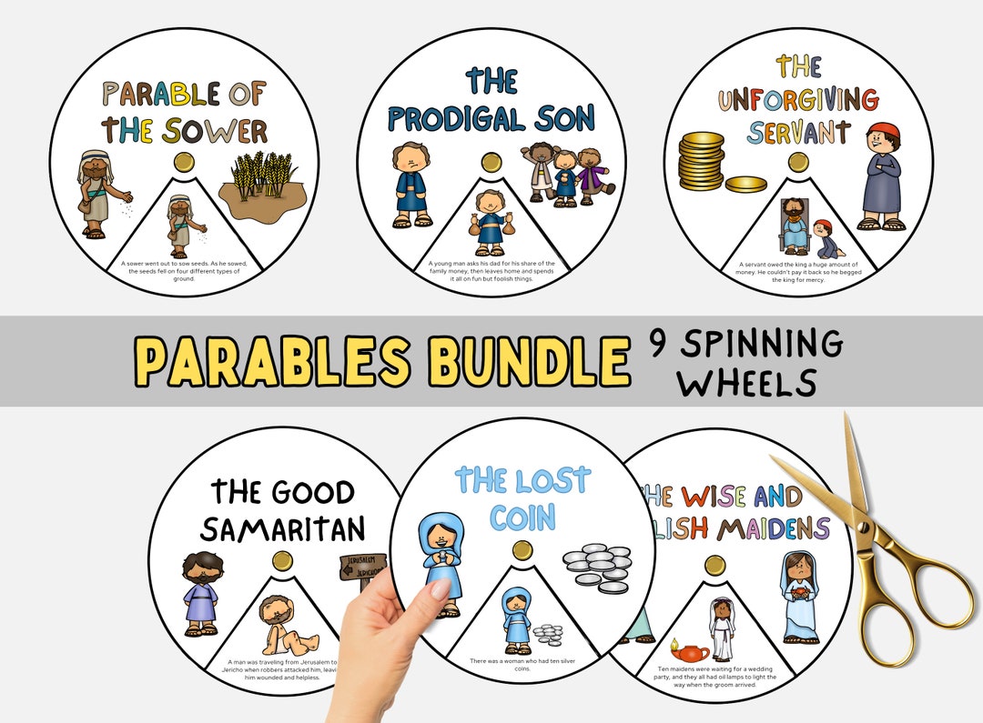 Parables of Jesus, 9 Bible Story Spinning Wheel Bundle, Printable Bible ...