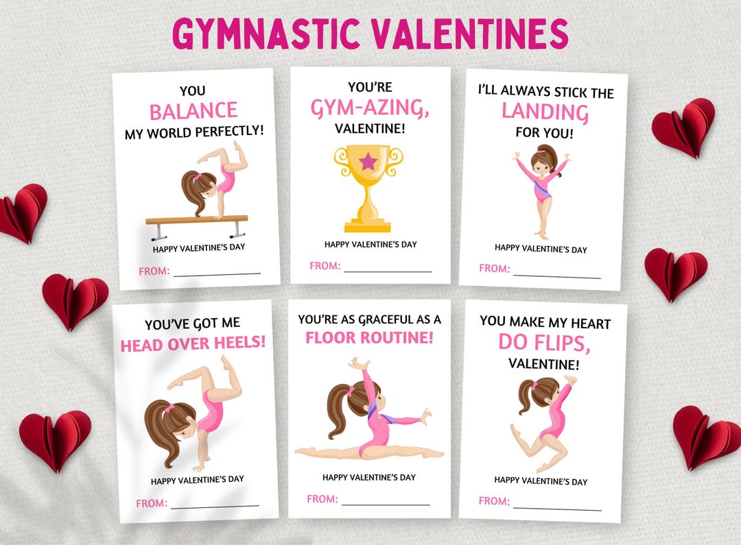 Gymnastic Valentine, Printable Classroom Valentines, Gymnast Student ...