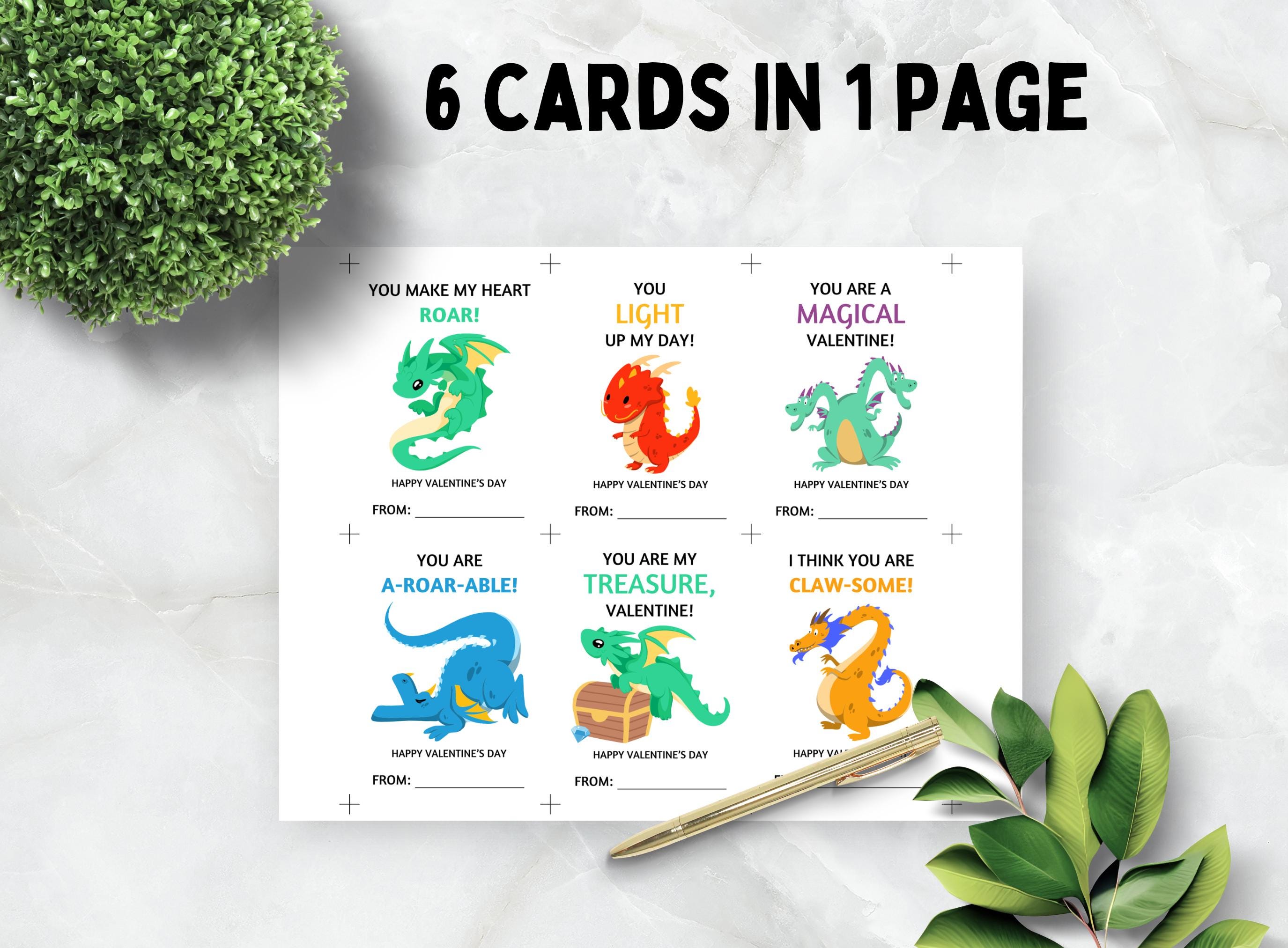 Dragon Valentines Cards, Cute School Valentine Gift Tags, Reptile ...