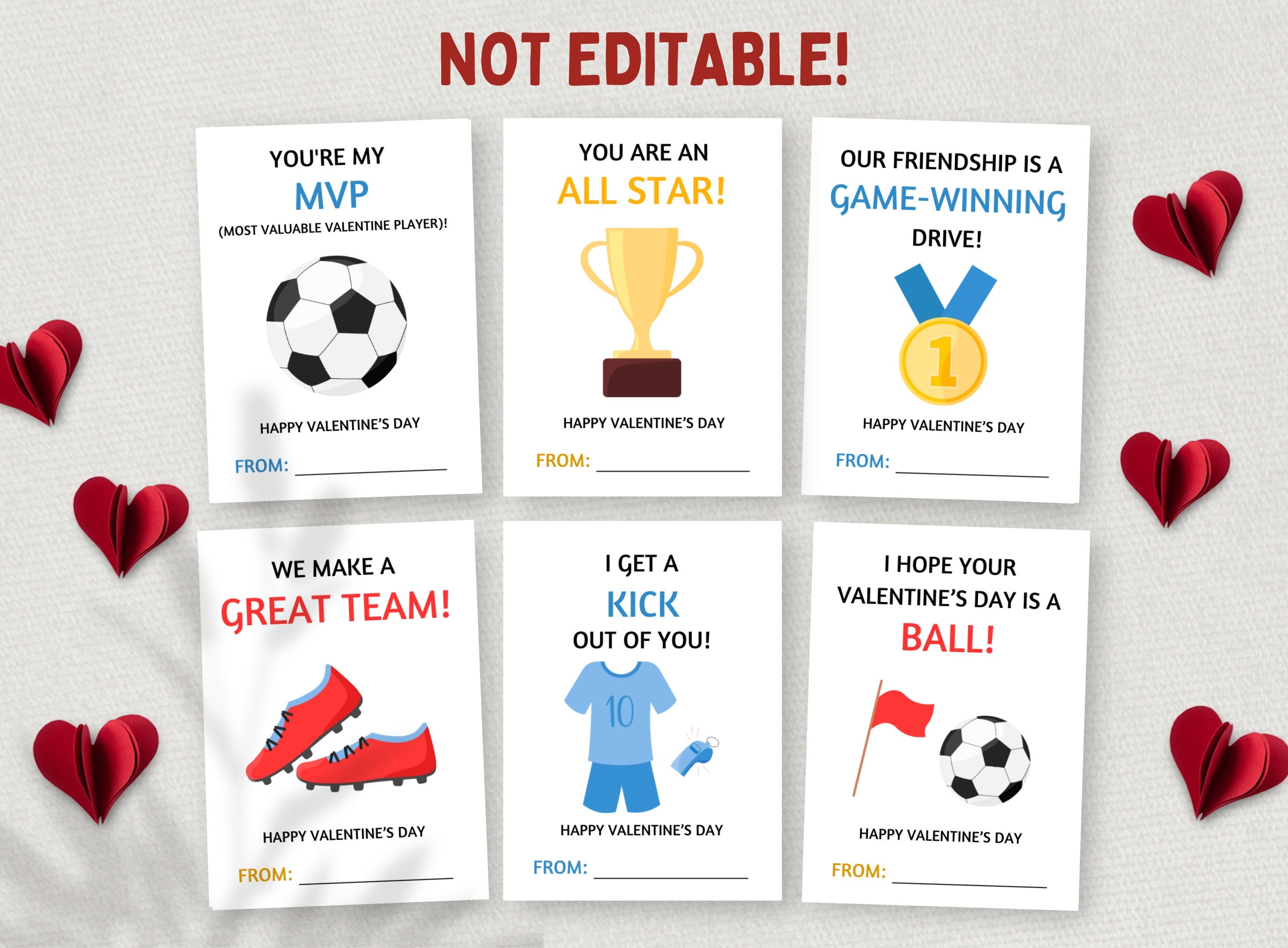 Printable Soccer Valentines, Fun School Valentine Gift Tags, Kids ...