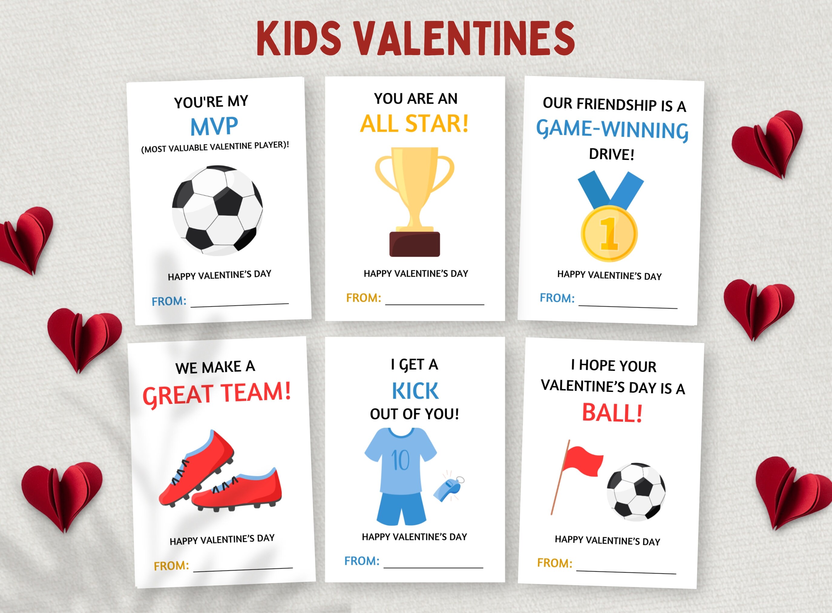Printable Soccer Valentines, Fun School Valentine Gift Tags, Kids ...
