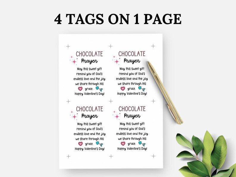 Chocolate Valentine Tag, Printable Christian Valentines Day Prayer Card ...