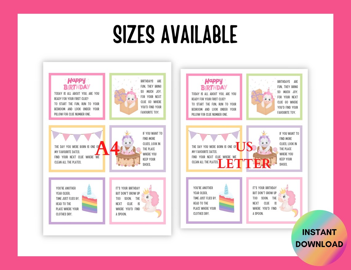 Unicorn Birthday Scavenger Hunt for Kids Birthday Treasure - Etsy