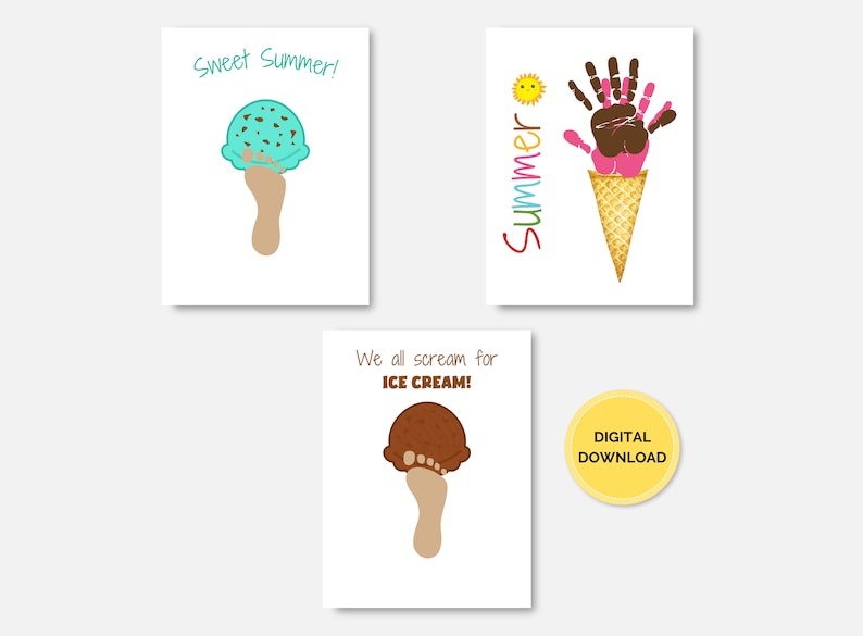 Summer Ice Cream Handprint Art, Printable Baby Footprint Craft, Kids ...