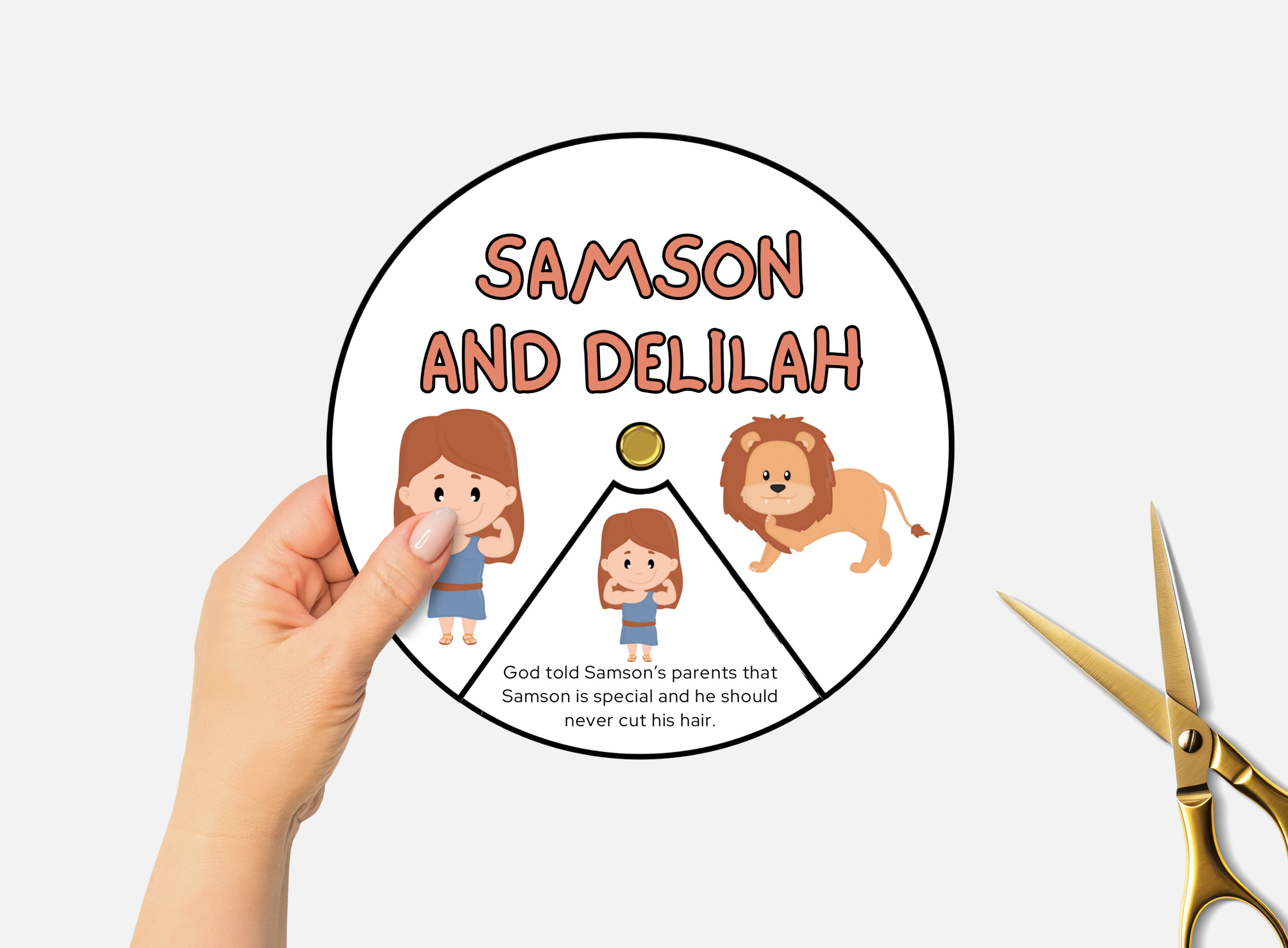 Samson Bible Story, Samson and Delilah, Printable Coloring Wheel ...
