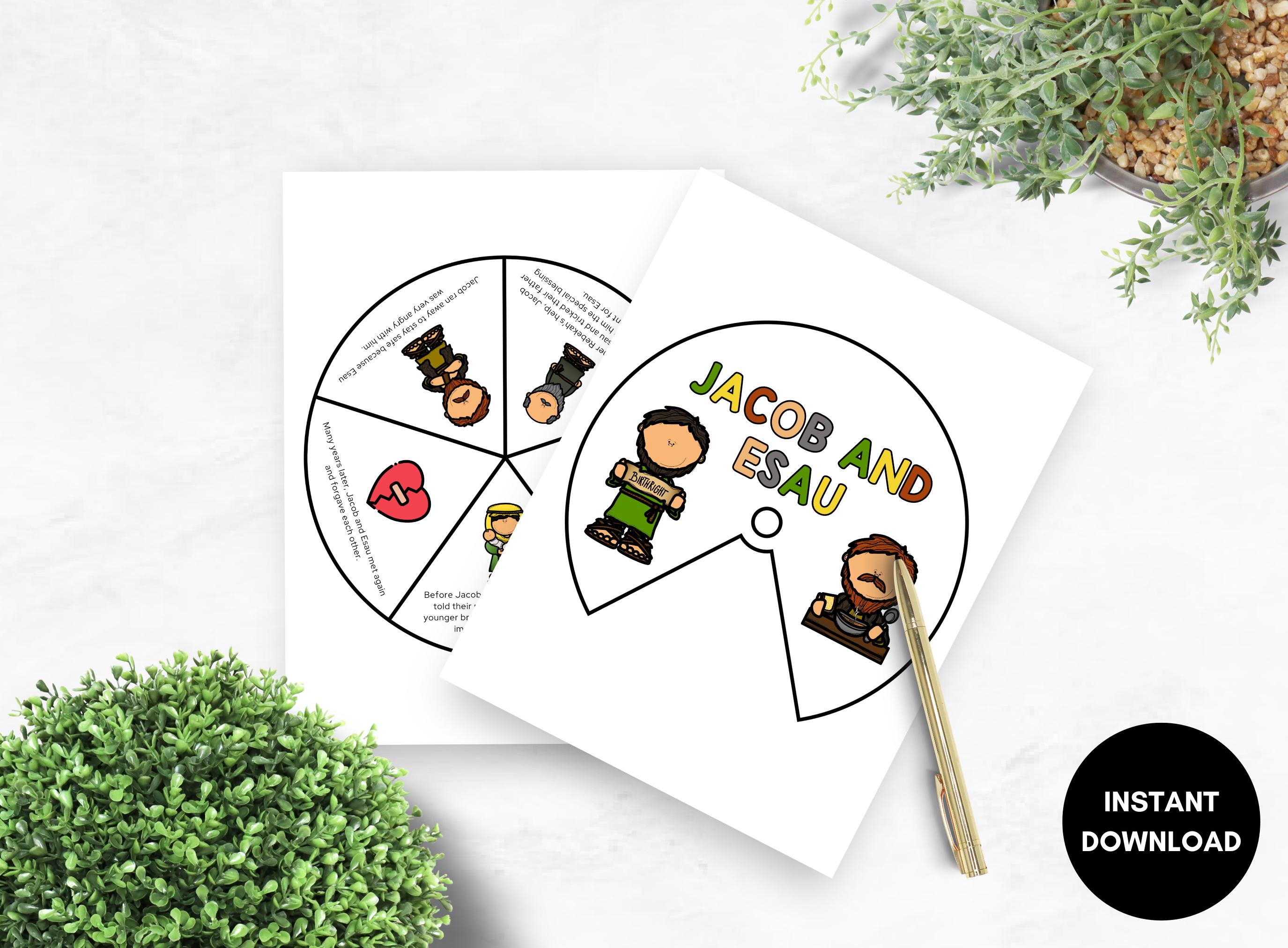 Jacob and Esau, Bible Coloring Wheel Printable, Sunday School Craft ...