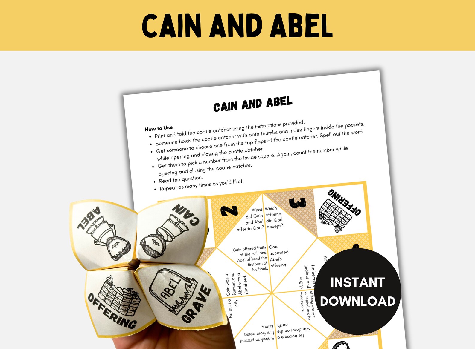 Cain and Abel, Sunday School Craft, Printable Bible Craft, Cootie ...