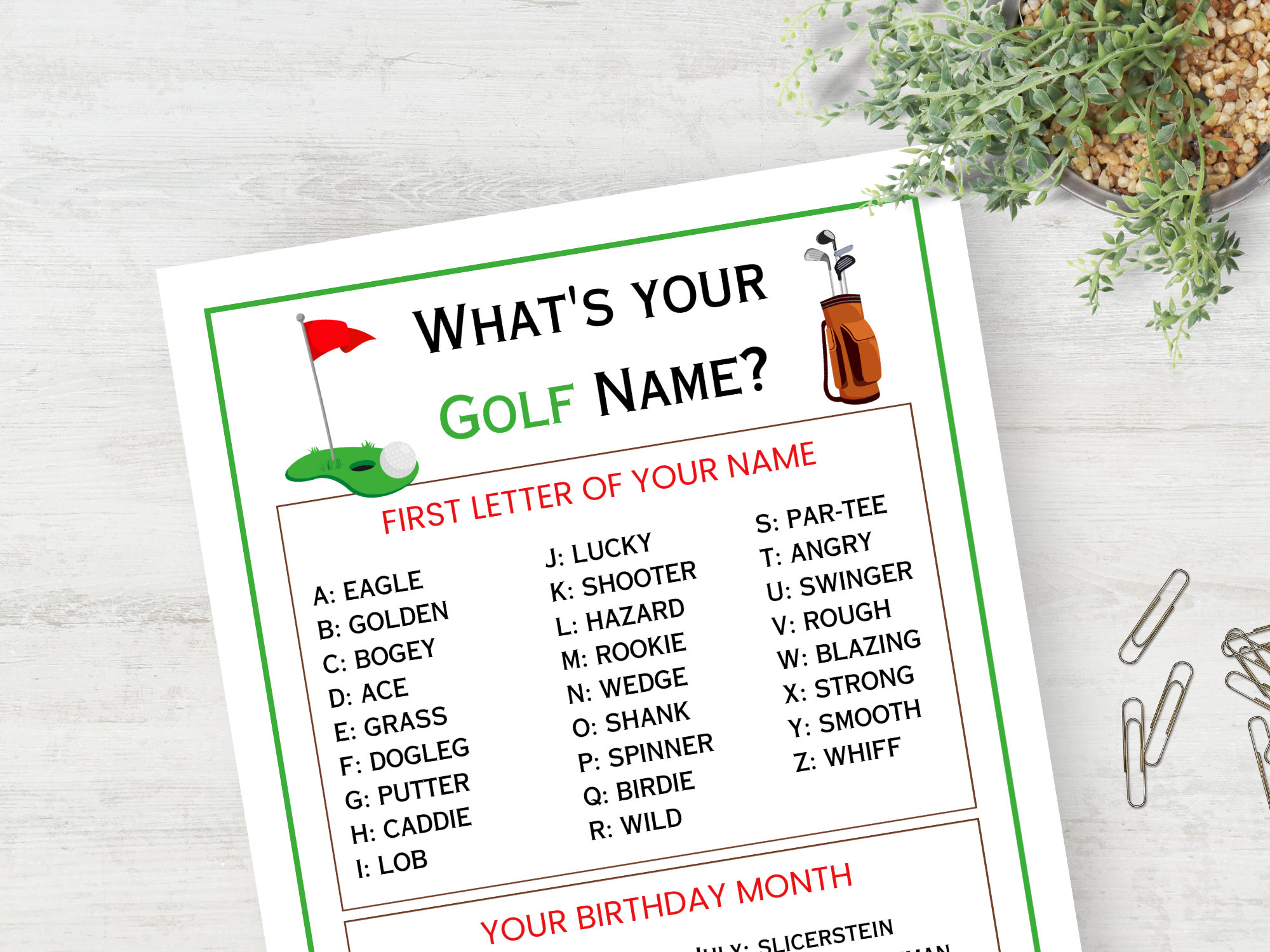 Whats Your Golf Name, Name Sign & Tags, Birthday Party Game, Icebreaker ...